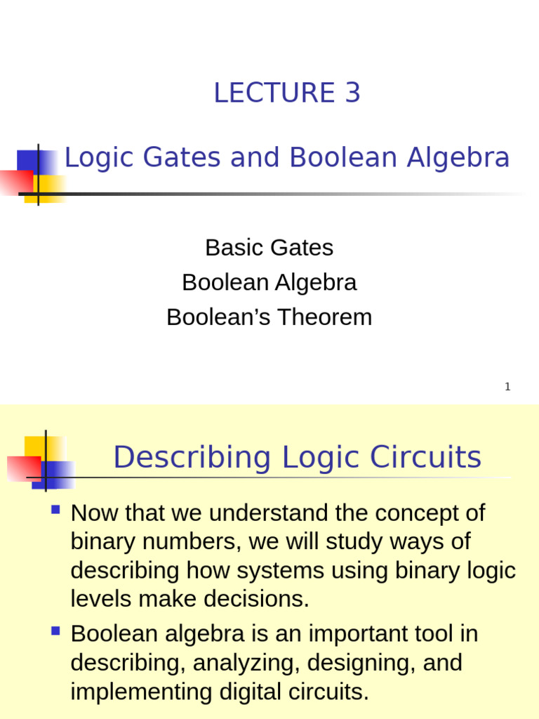 Lecture 3 Logic Gates And Boolean Algebra 1 Pdf Boolean Algebra Teaching Mathematics