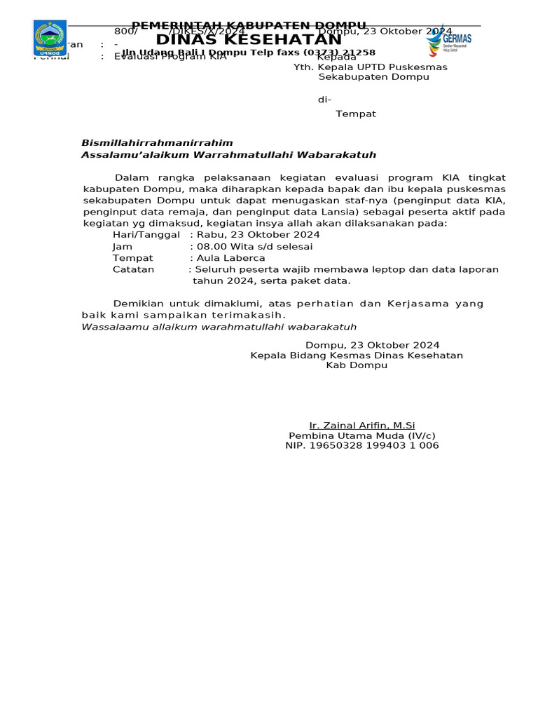 Surat Evaluasi Program | PDF