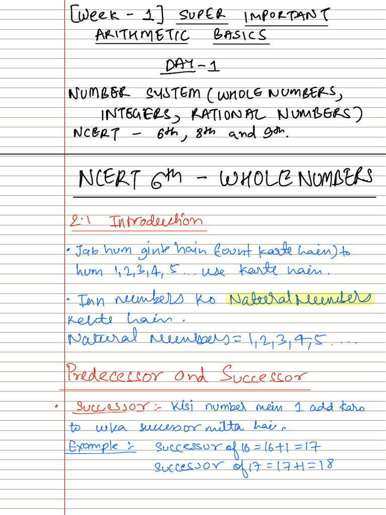 NCERT Notes Maths. 6 Whole Numbers | PDF