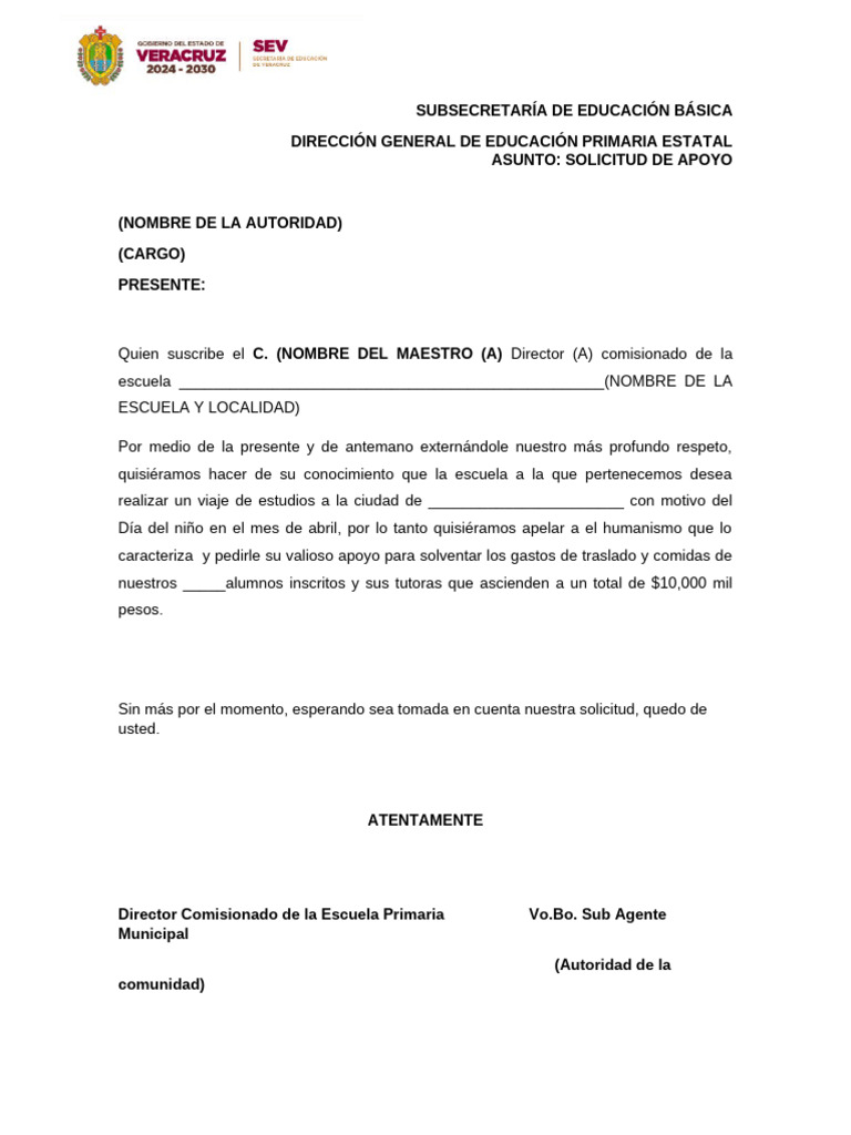 OFICIO PARA PEDIR APOYO | PDF