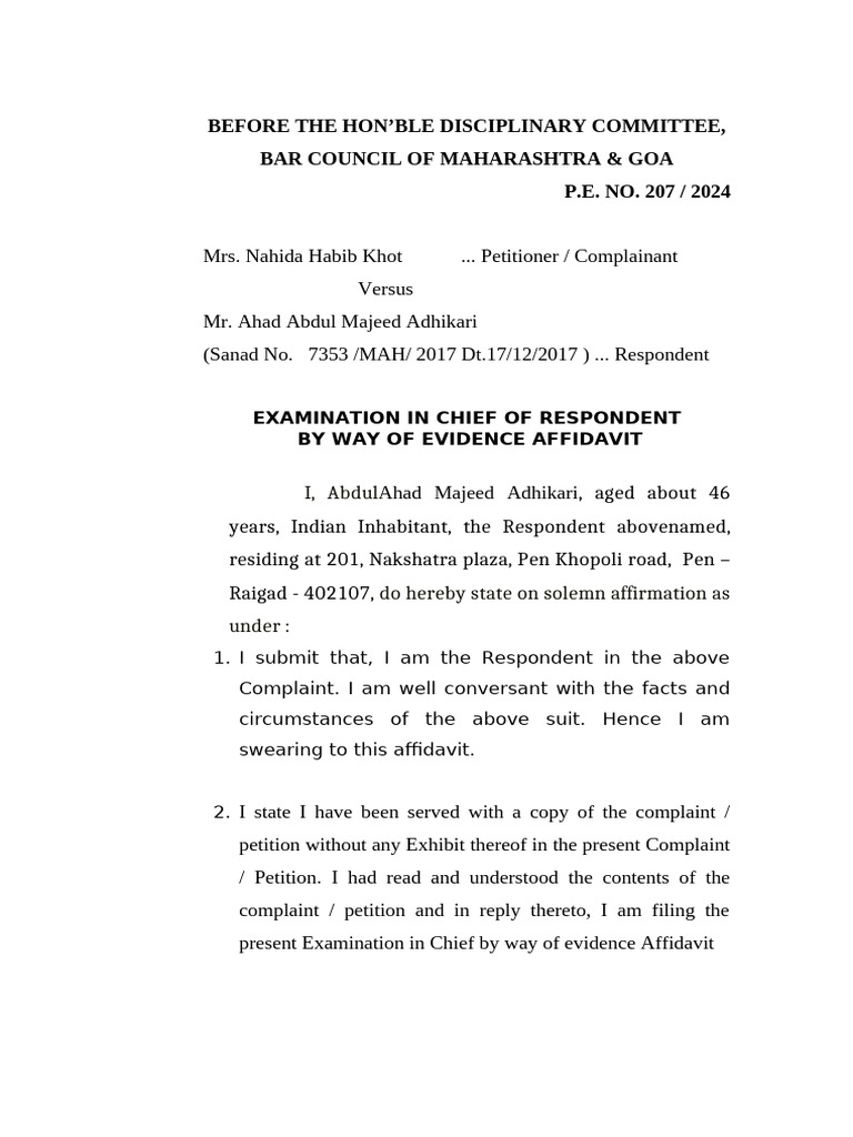 Examination in Chief Affidavit Case 207/2024 | PDF | Complaint | Affidavit