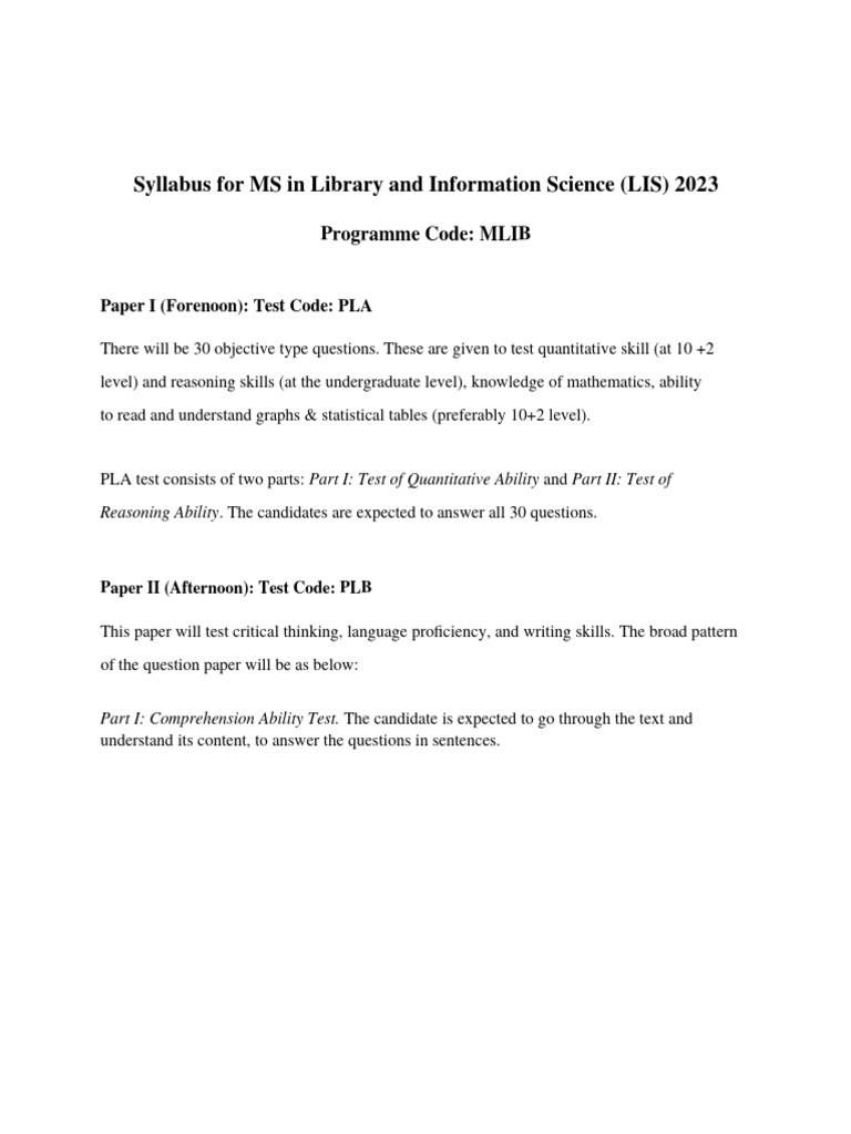 MS LIS Syllabus 2025 | PDF