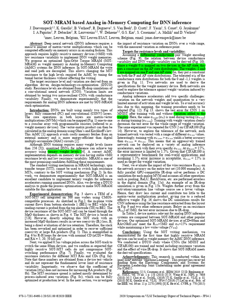 vlsi_20_SOT-MRAM_based_analog_in-memory_computing_for_DNN_inference | PDF | Deep Learning ...
