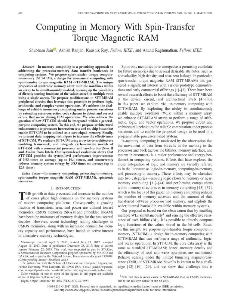 tvlsi_18_computing-in-memory_with_STT-MRAM | PDF | Computer Memory | Computing