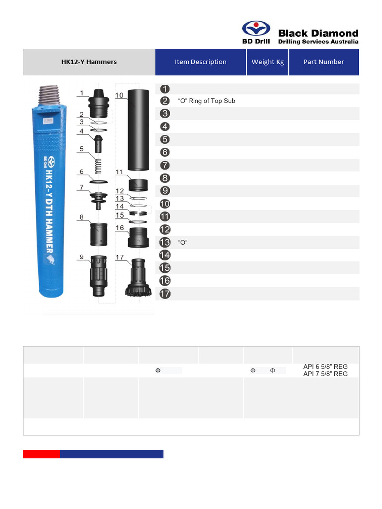 Black Diamond Drilling HK12 Y DTH Down The Hole Hammer Specifications | PDF | Drill | Engines