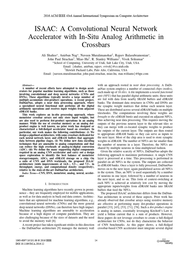 2016 - Isaac A Convolutional Neural Network Accelerator | PDF | Deep Learning | Analog To ...
