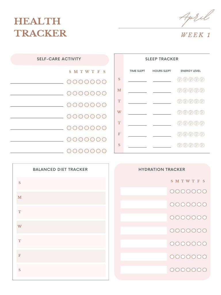 Pink Minimalist Weekly Wellness Tracker Planner | PDF