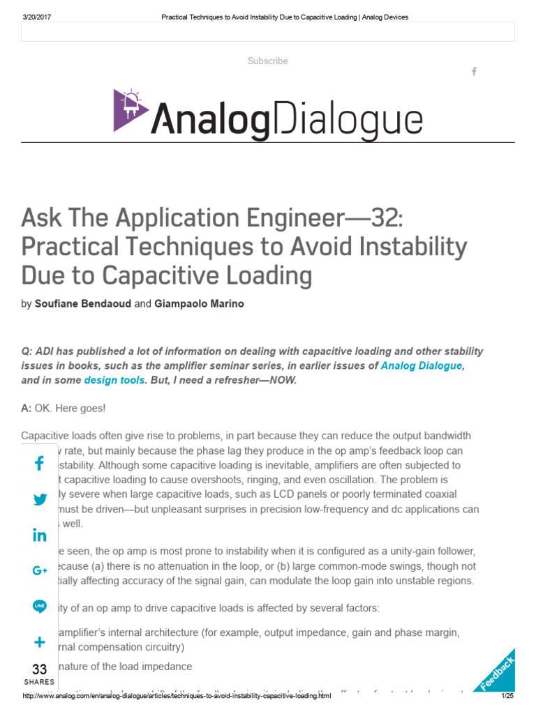 Avoid Instability Due To Capacitive Loading - Analog Devices | PDF ...