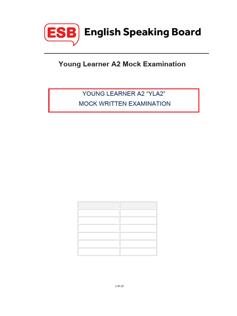 pX4p1rGd ESB SAMPLE PAPER YLA2 | PDF | Fluency | Vocabulary