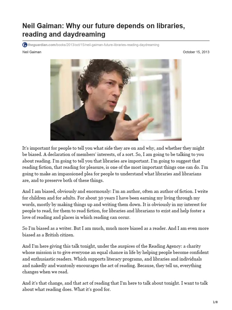 Neil Gaiman Why Our Future Depends On Libraries Reading and Daydreaming ...