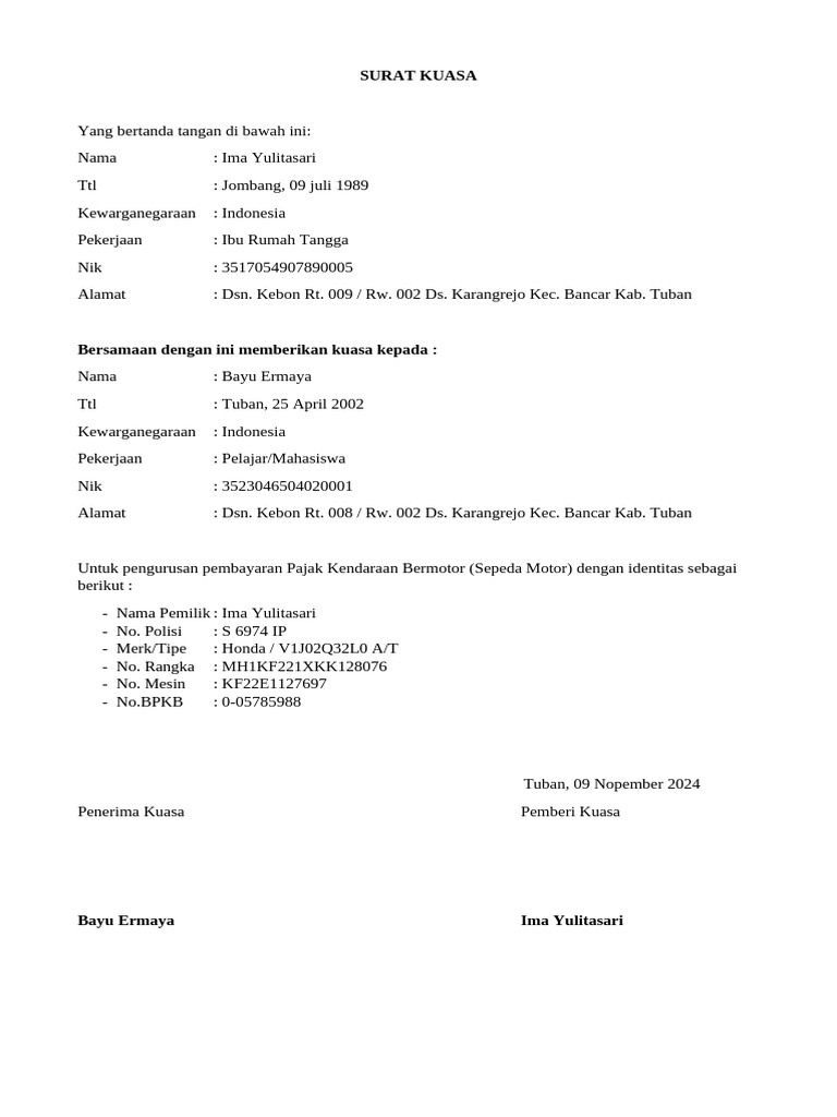 Surat Kuasa Samsat | PDF