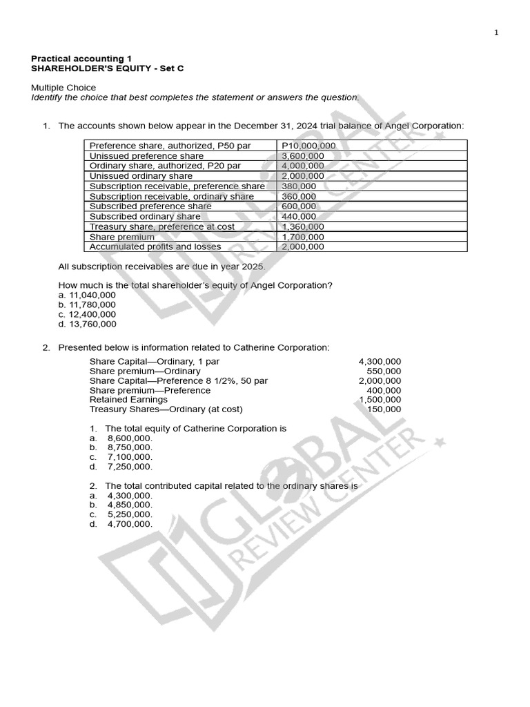 FAR MODULE 14B SHAREHOLDERS EQUITY SET C - Updated | PDF | Dividend | Treasury Stock