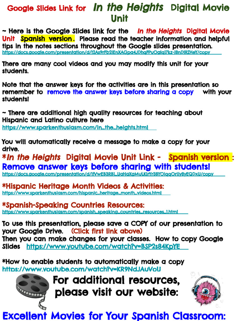 in The Heights - Spanish Movie Unit | PDF