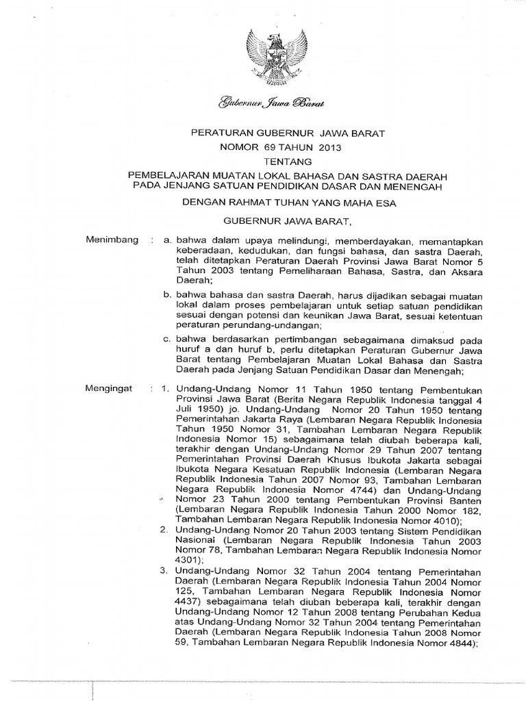 Pergub 69 Tahun 2013 Mulok Bahasa Daerah | PDF