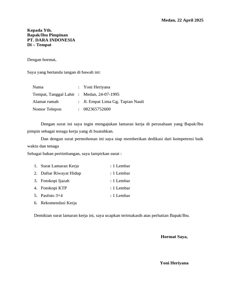 Surat Lamaran 1 | PDF