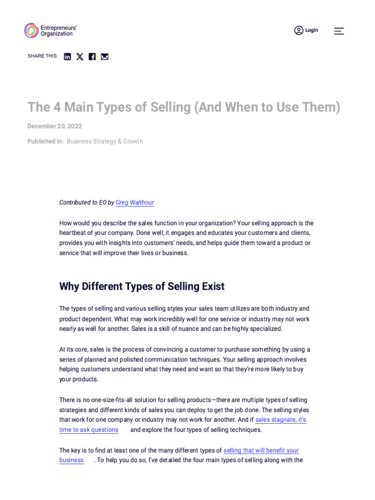 The 4 Main Types of Selling (And When To Use Them) | PDF | Sales ...