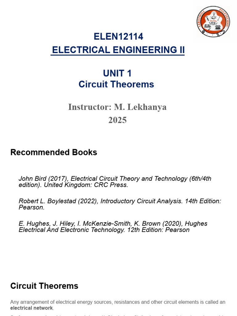 Electrical Engineering II Unit 1-1 | PDF | Electrical Network | Electronics
