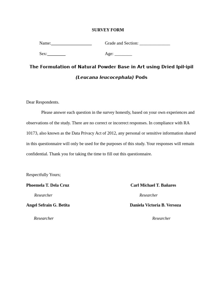 Survey Form - Natural Powder-Based | PDF | Questionnaire