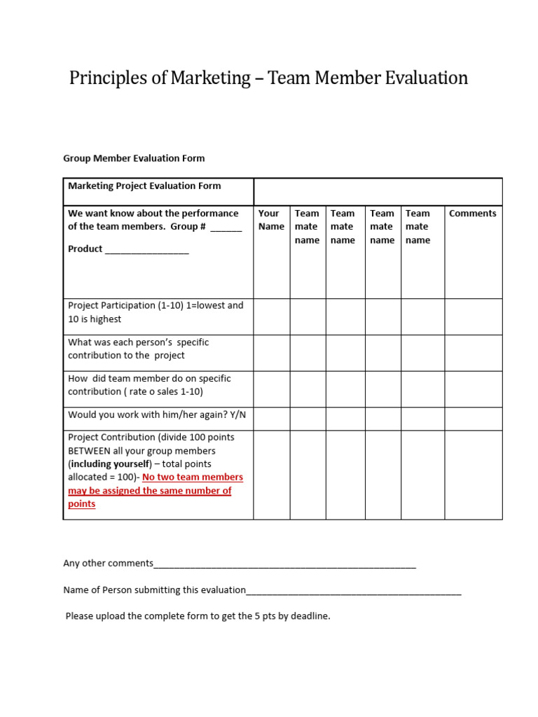 Group Member Evaluation Form - MKT 3301 | PDF