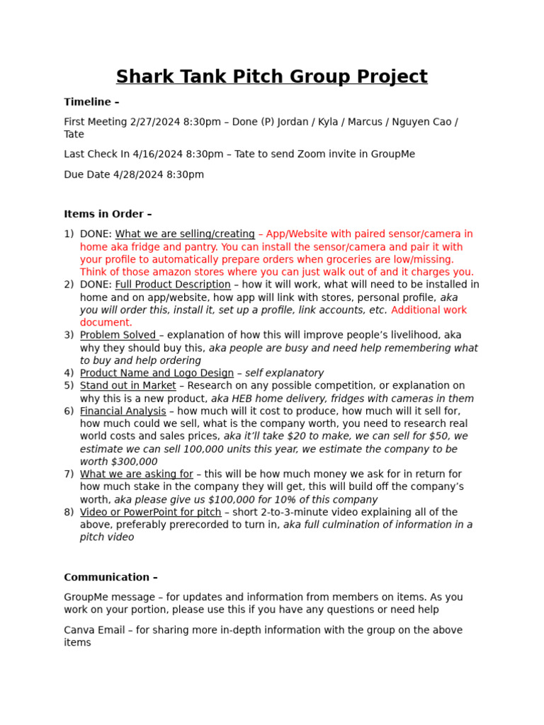 Shark Tank Pitch Group Project-6 | PDF