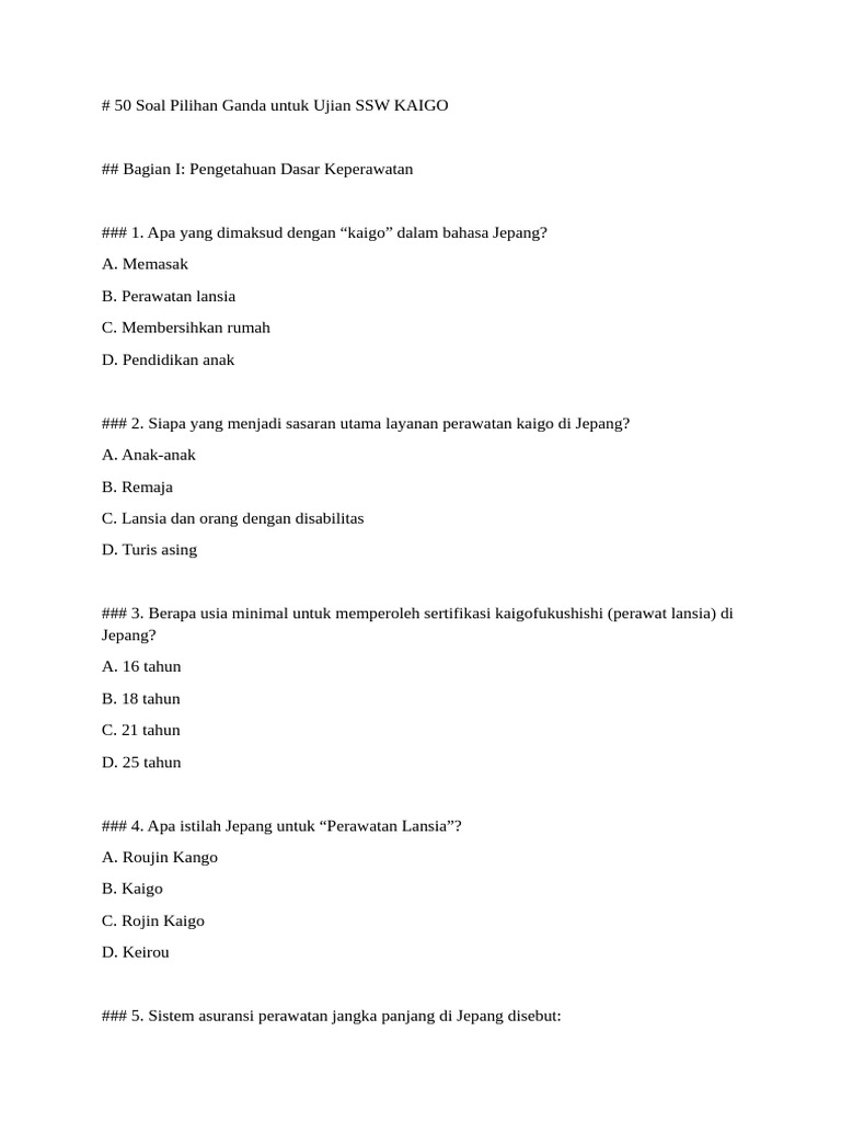 Latihan Soal Kaigo B. Indonesia 1 | PDF