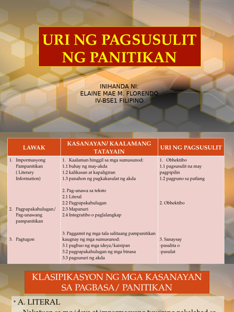 Lesson 11 Uri Ng Pagsusulit Ng Panitikan | PDF