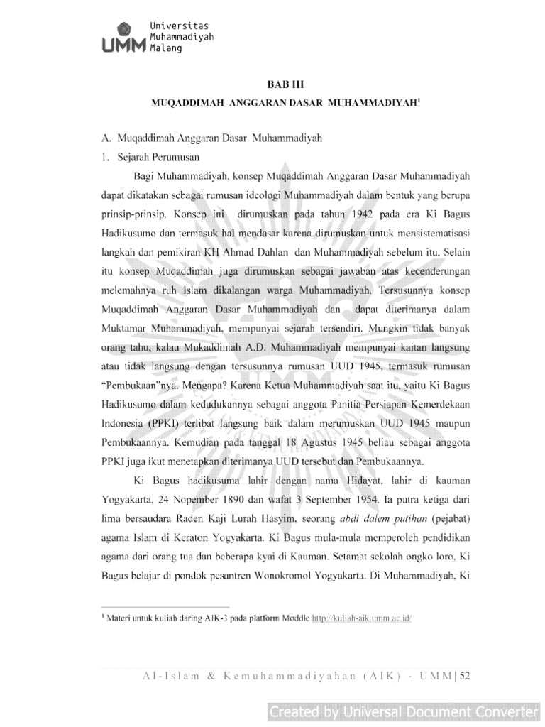 (Aik-Iii) Bab 03 - Muqaddimah Anggaran Dasar Muhammadiyah | PDF