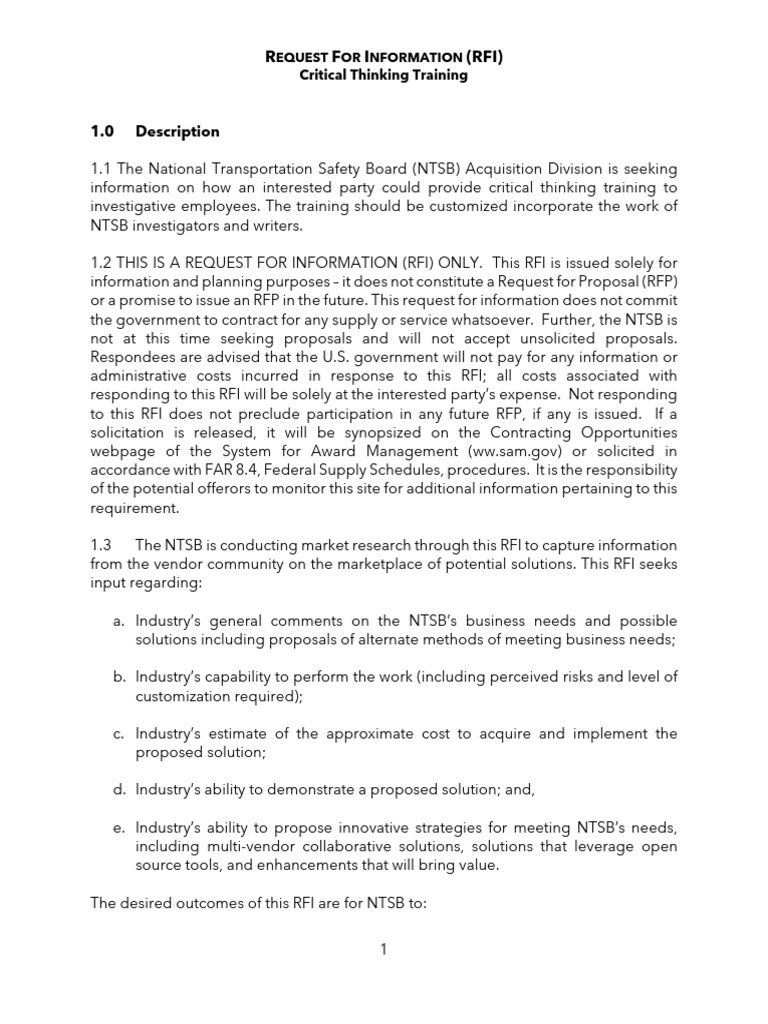 RFI-Critical+Thinking+Training | PDF | Thought | Request For Information