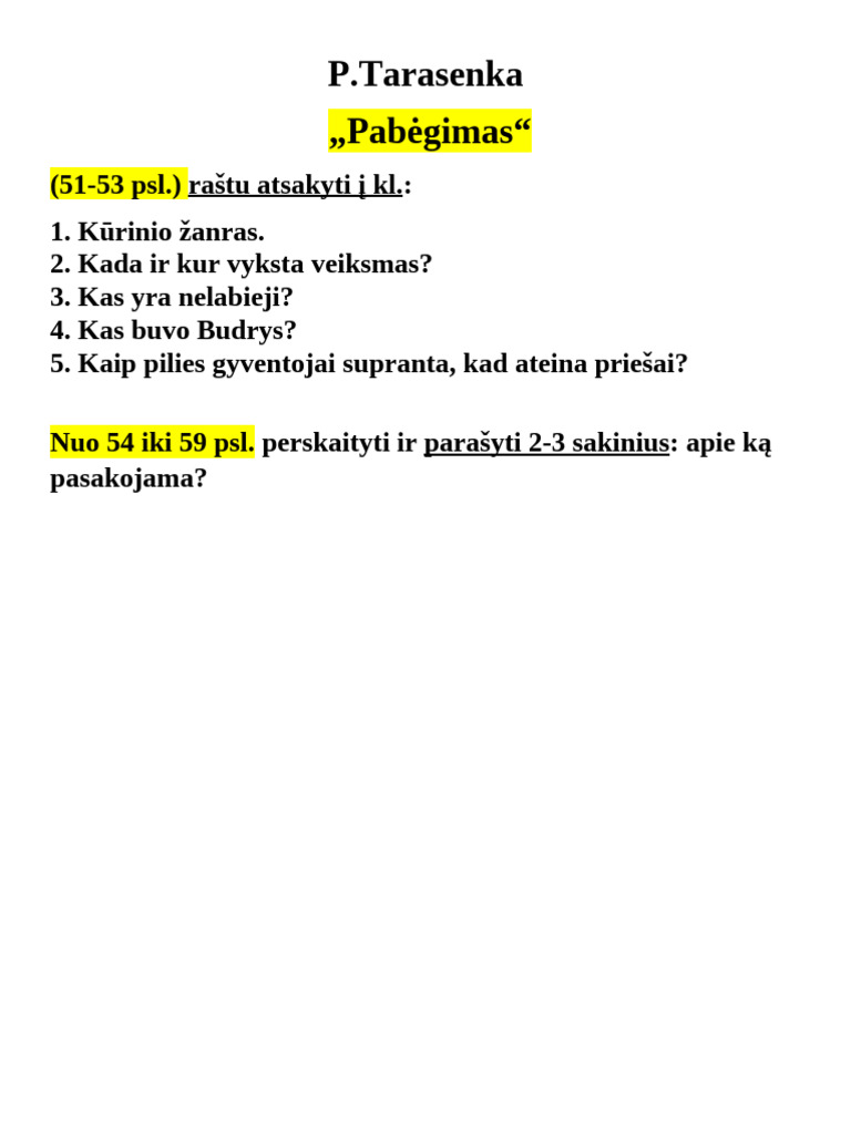 P.tarasenka Pabegimas | PDF