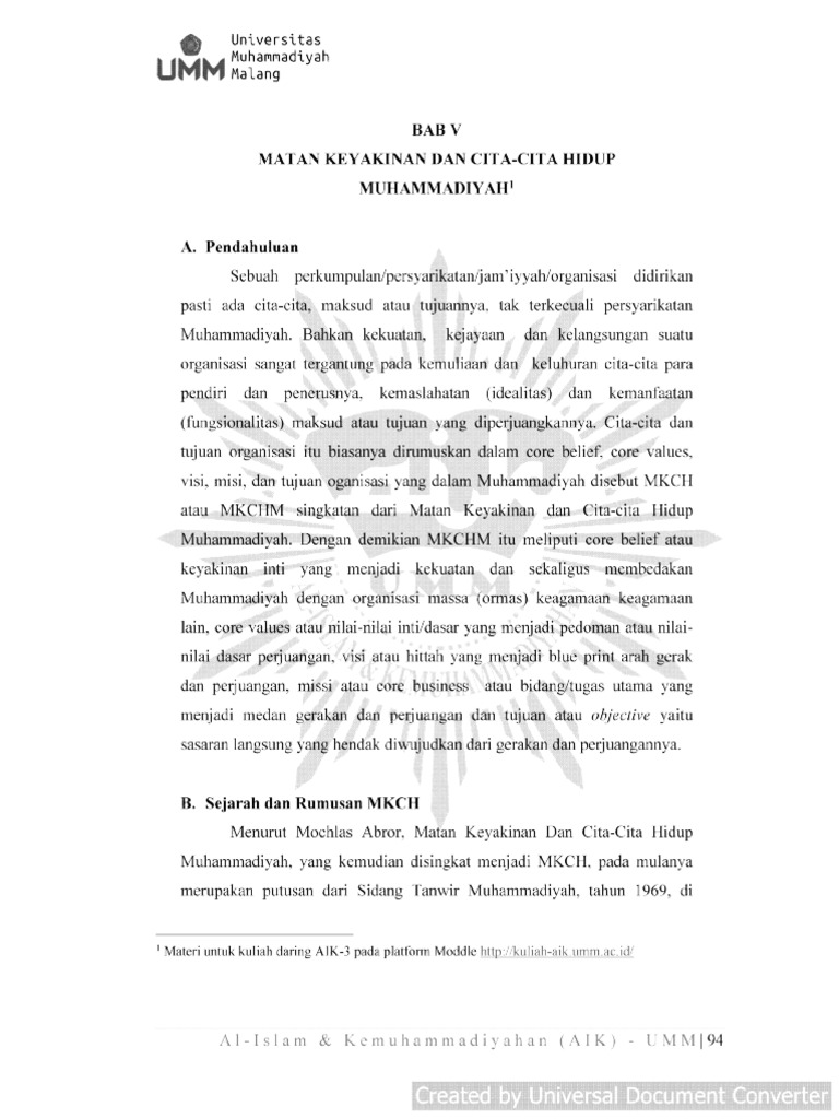(Aik-Iii) Bab 05 - Matan Keyakinan Dan Cita-Cita Hidup Muhammadiyah | PDF