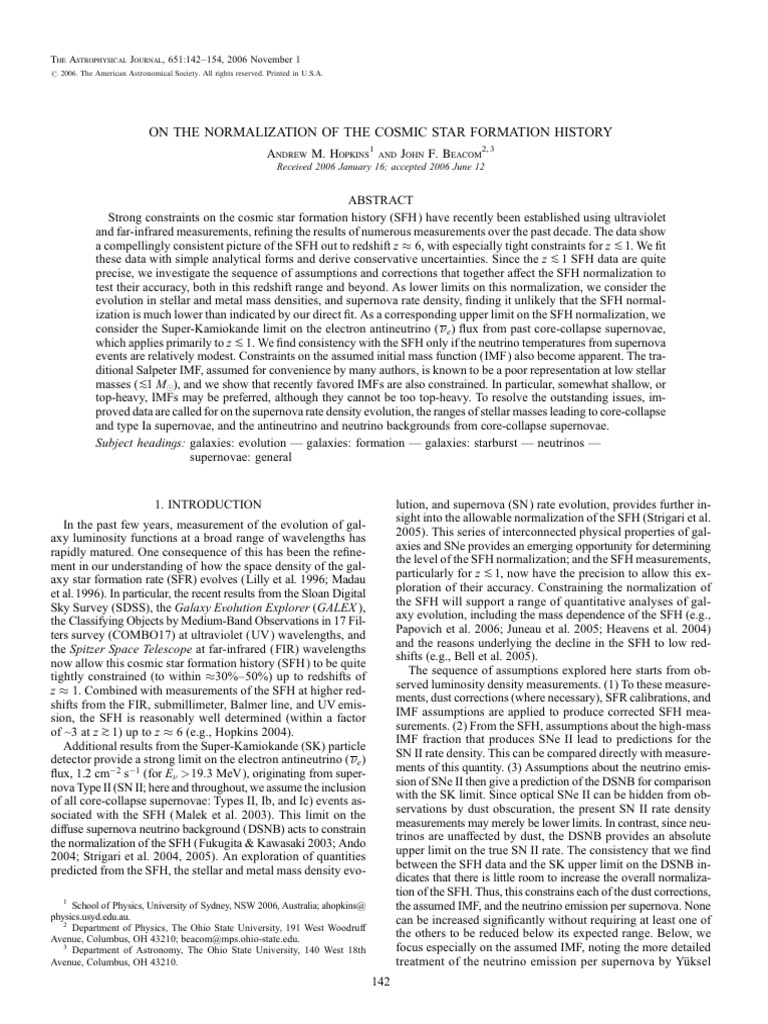 Cosmic Star Forming History | PDF | Supernova | Neutrino