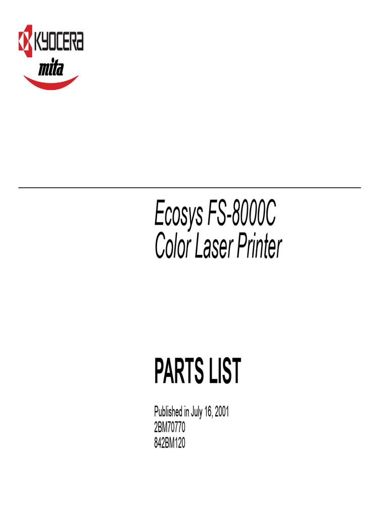Ecosys FS-8000C Color Laser Printer: Parts List | PDF | Equipment | Manufactured Goods
