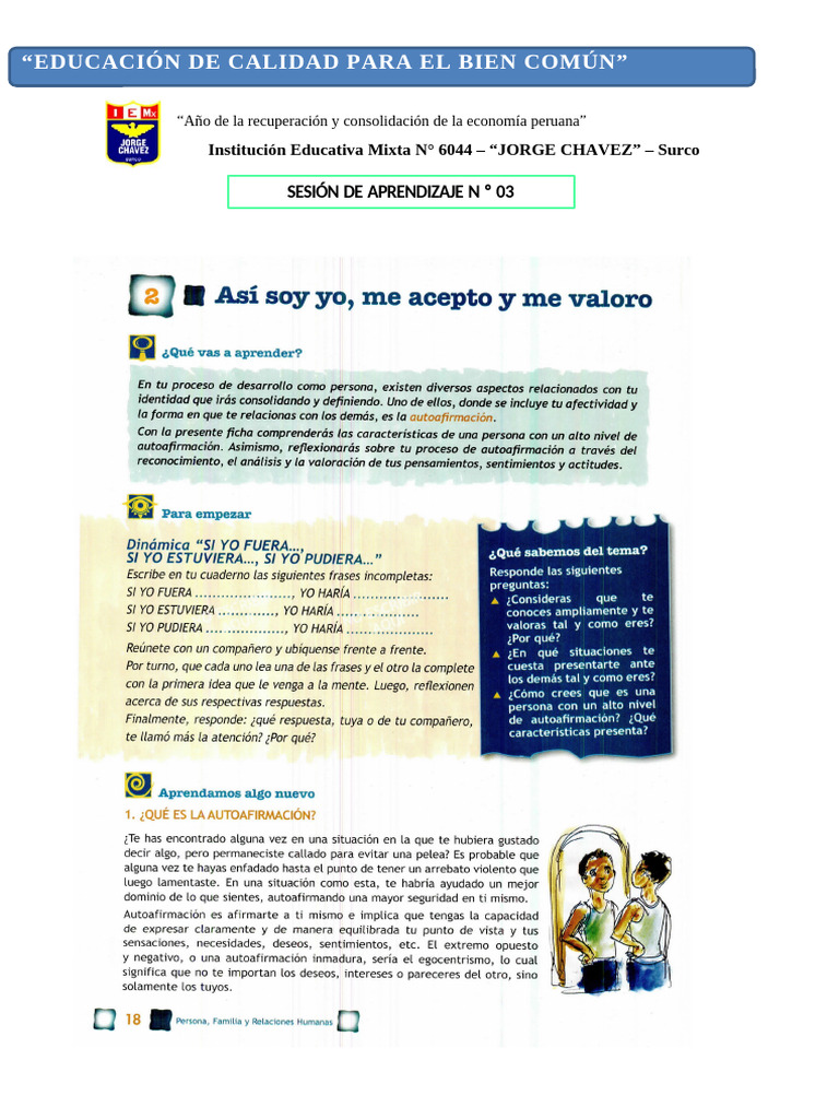 FICHA-SESIÓN N°03-DPCC-5°-31 MARZO | PDF | Autoestima | Cognición