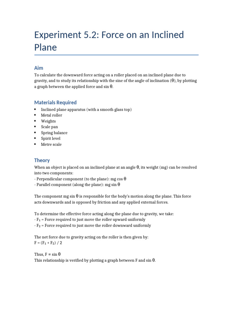 Experiment 5.2 Inclined Plane Force | PDF | Force | Friction