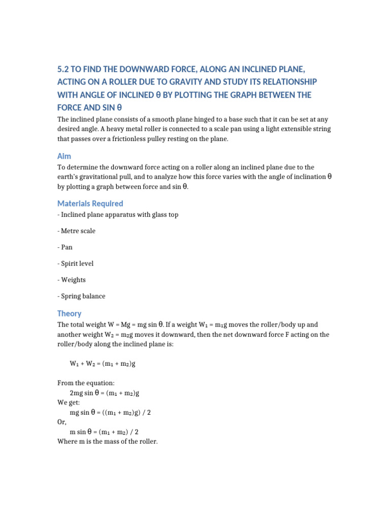 Inclined Plane Experiment Rewritten | PDF | Force | Weight