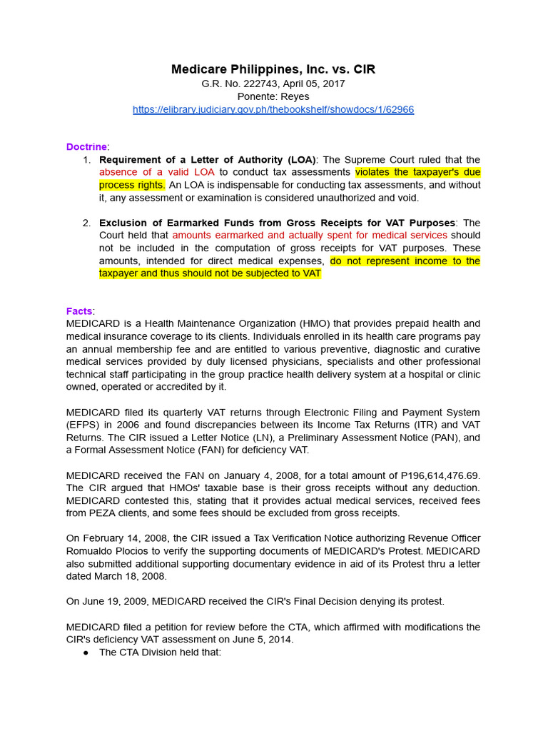 Medicare Philippines, Inc Vs CIR (April 5, 2017) - 250309 - 115724 ...