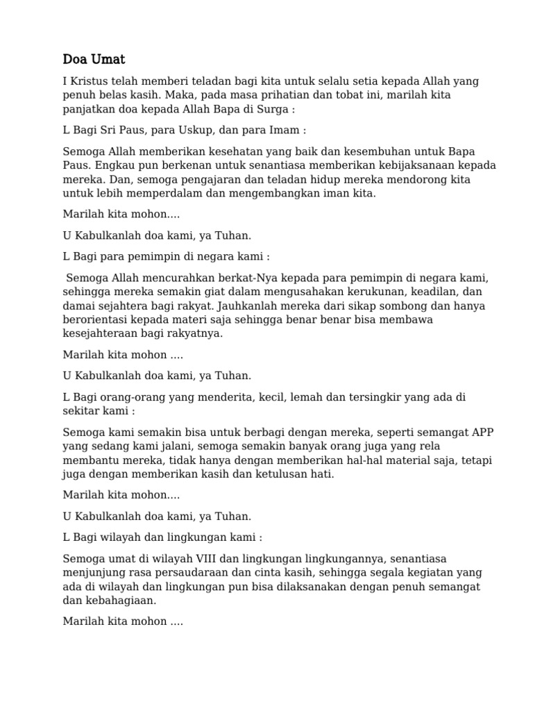 Doa Umat Umat Misa Wilayah | PDF