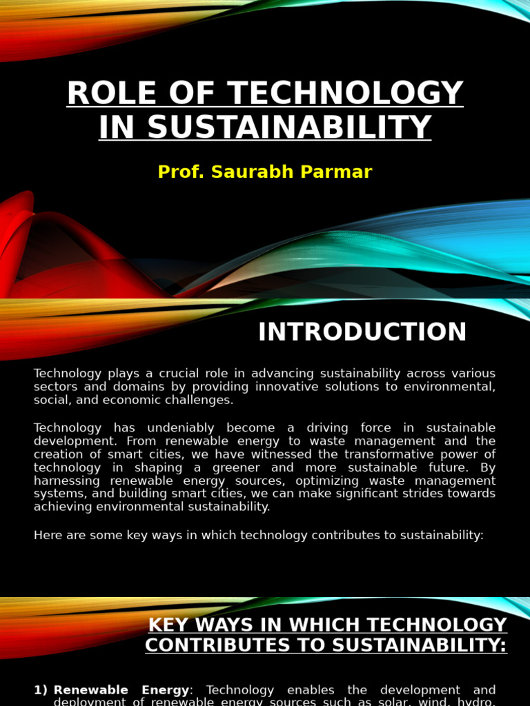 Role of Technology in Sustainability | PDF | Renewable Energy | Energy ...