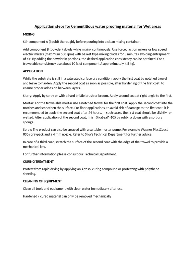 Application Steps For Cementitious Water Proofing Material For Wet ...