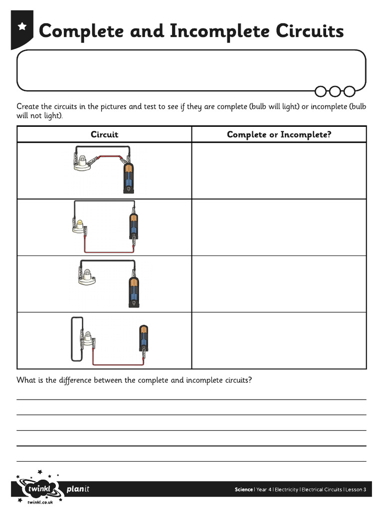 Activity Sheet Complete and Incomplete Circuits | PDF