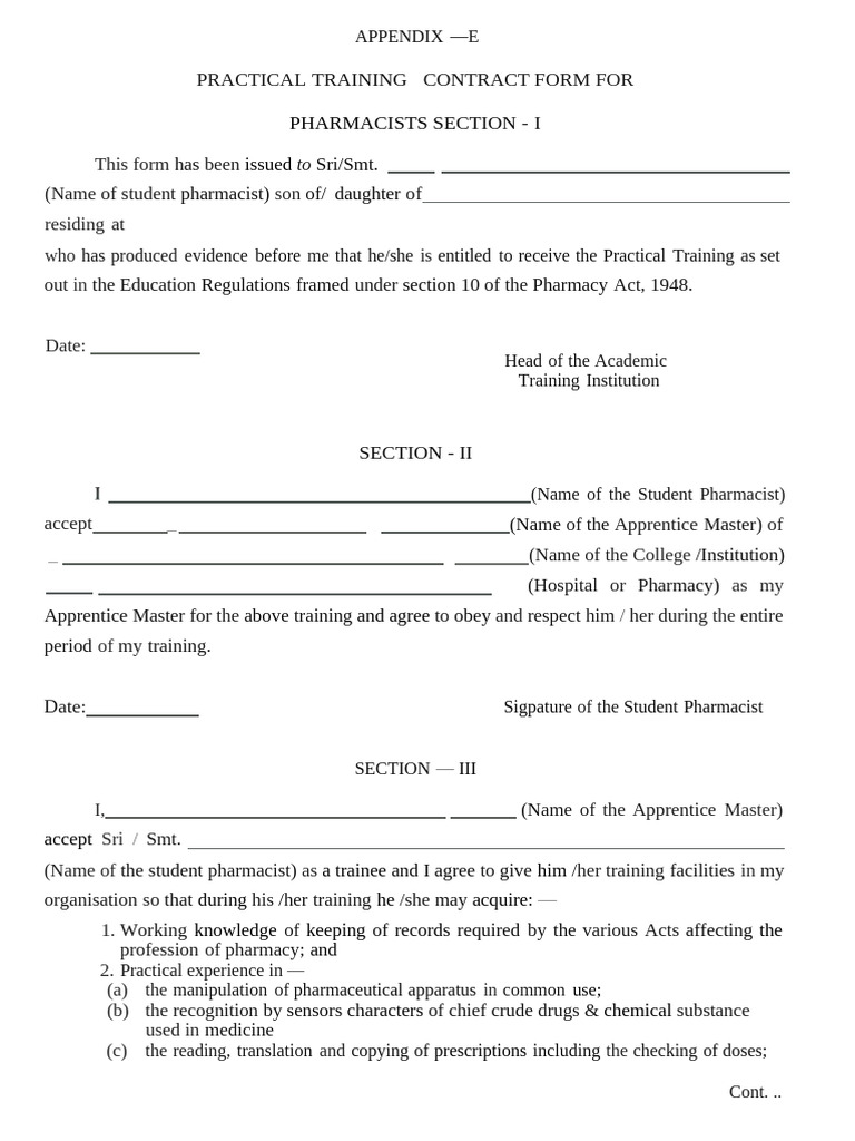 Practical Training Form Appendix E | PDF | Pharmacy | Pharmacist