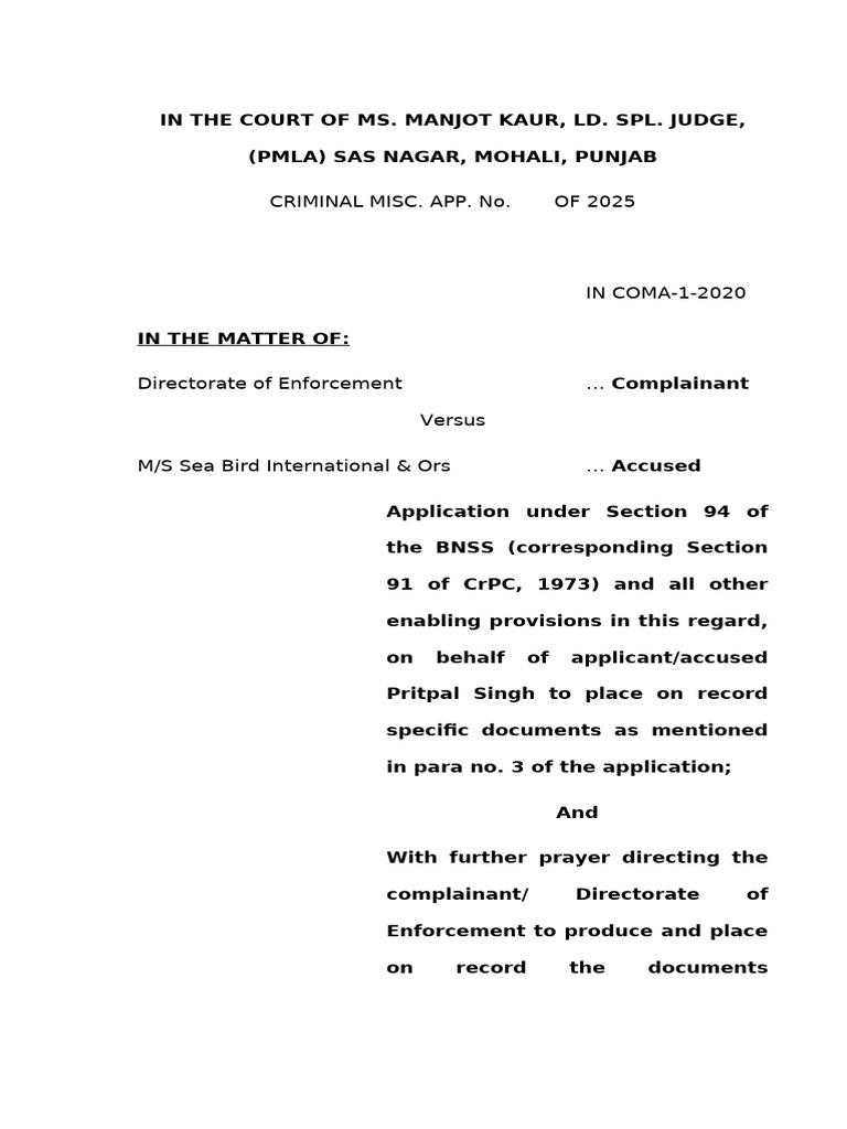 Application under section 91 Cr. P. C | PDF | Discovery (Law) | Trials