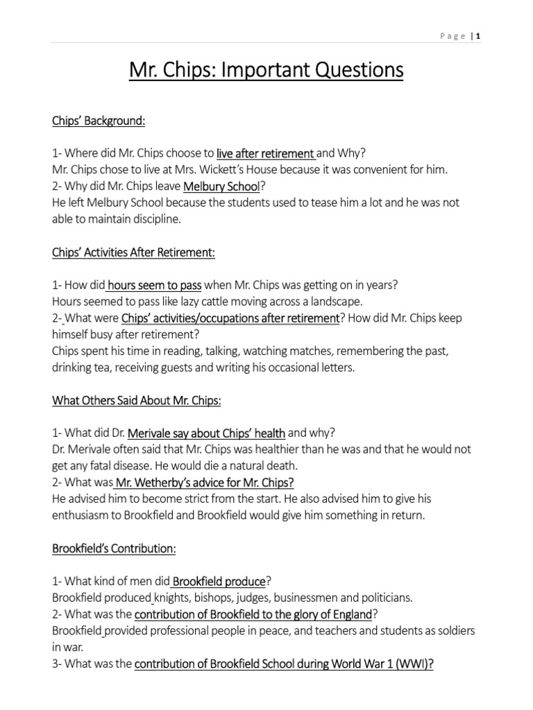 Mr. Chips: Key Questions and Insights | PDF