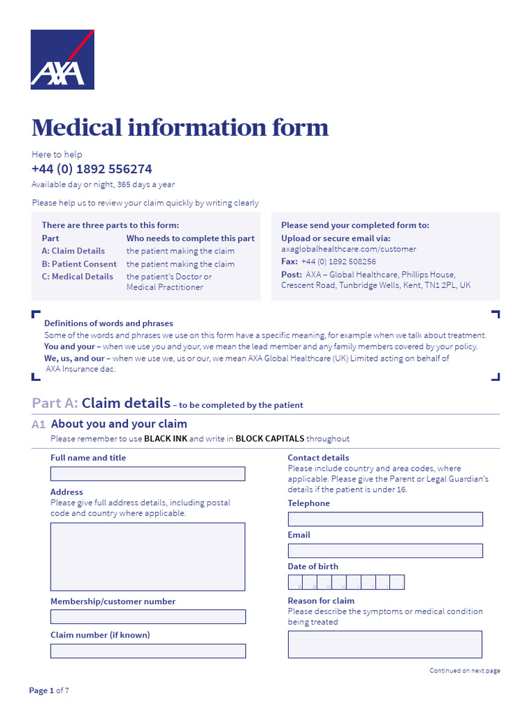 AXA Global Healthcare Claim Form | PDF | Health Care | Patient