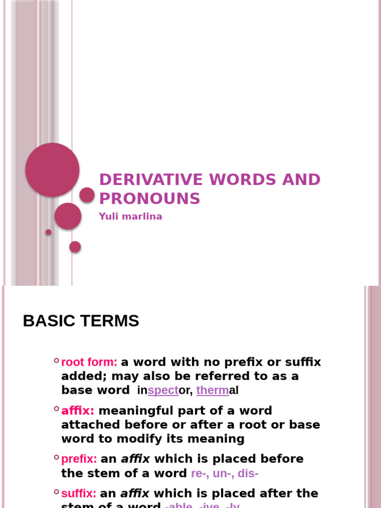 Derivative Words and Pronouns | PDF | Grammatical Gender | Grammatical ...