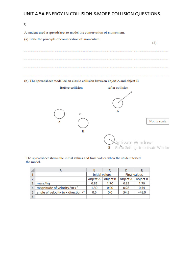 Energy in Collision: Unit 4 5A Questions | PDF