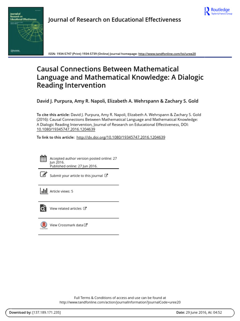 Dialogic Reading's Impact on Math Skills | PDF | Vocabulary | Knowledge