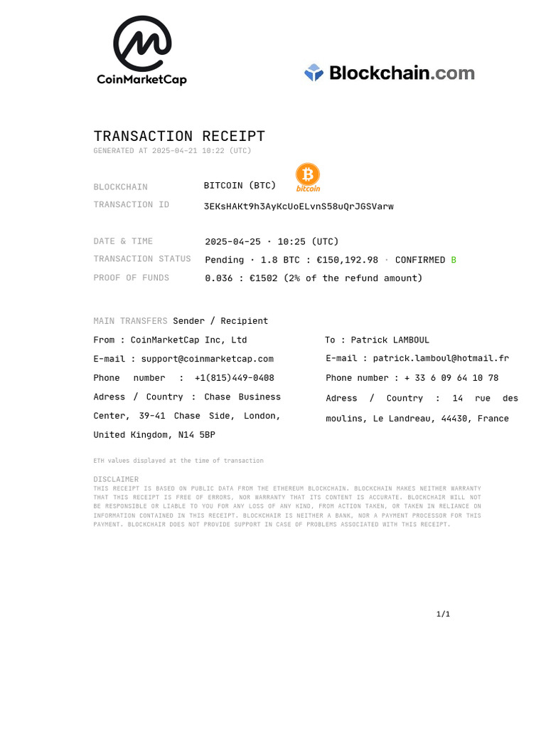 Invoice Coin 20250421 BTC 4521 | PDF