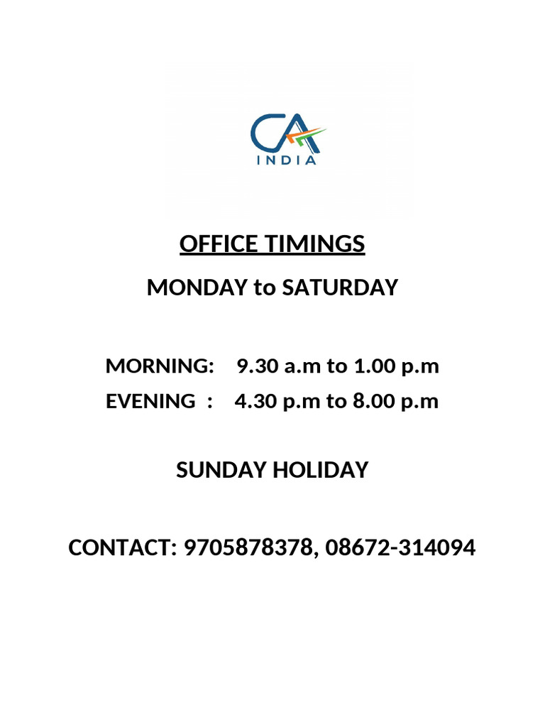 Office Timings | PDF
