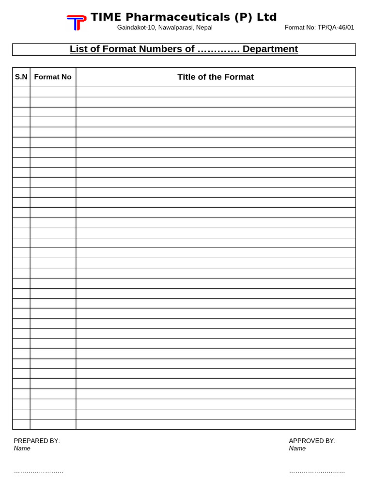 List of Format Numbers of . Department QA-46.01 | PDF